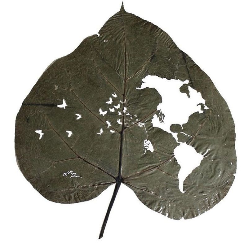 Leaf Art: Artist creates intriguing artwork on fallen leaves